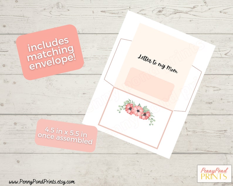 Letter to My Mom Floral Bundle Set W Printable Envelope - Thoughtful ...