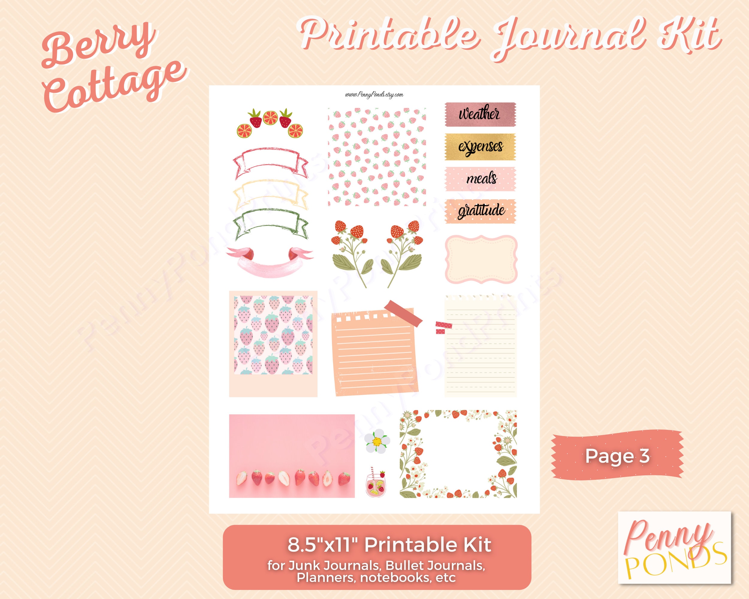 Berry Cottage Printable Sticker Set for Bullet Journal, Planners, Junk ...