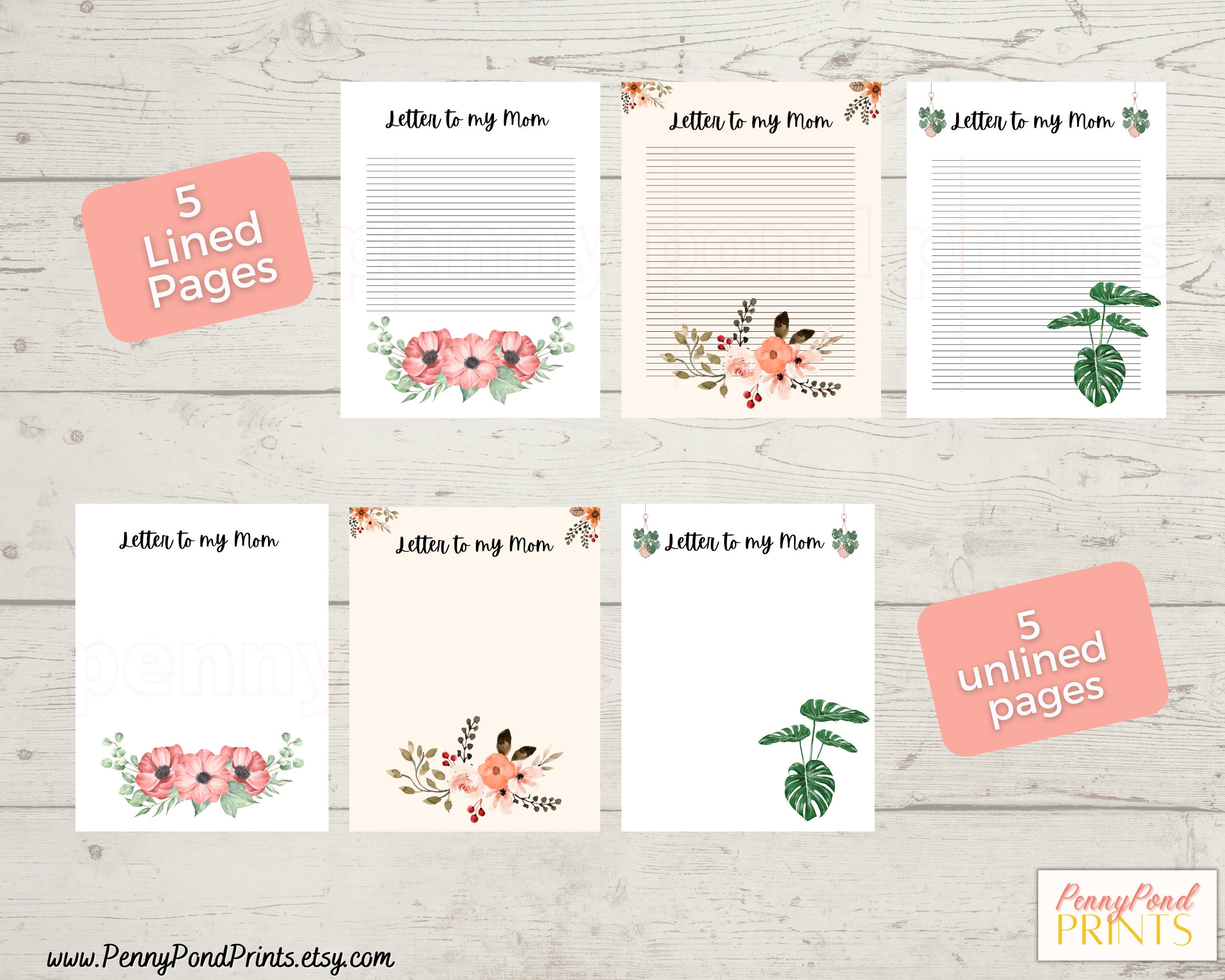 Letter to My Mom Floral Bundle Set W Printable Envelope - Thoughtful ...