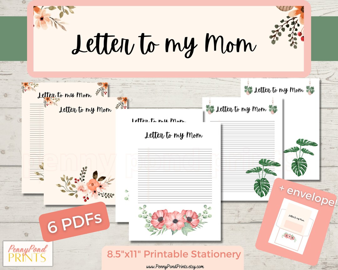 Letter to My Mom Floral Bundle Set W Printable Envelope - Thoughtful ...