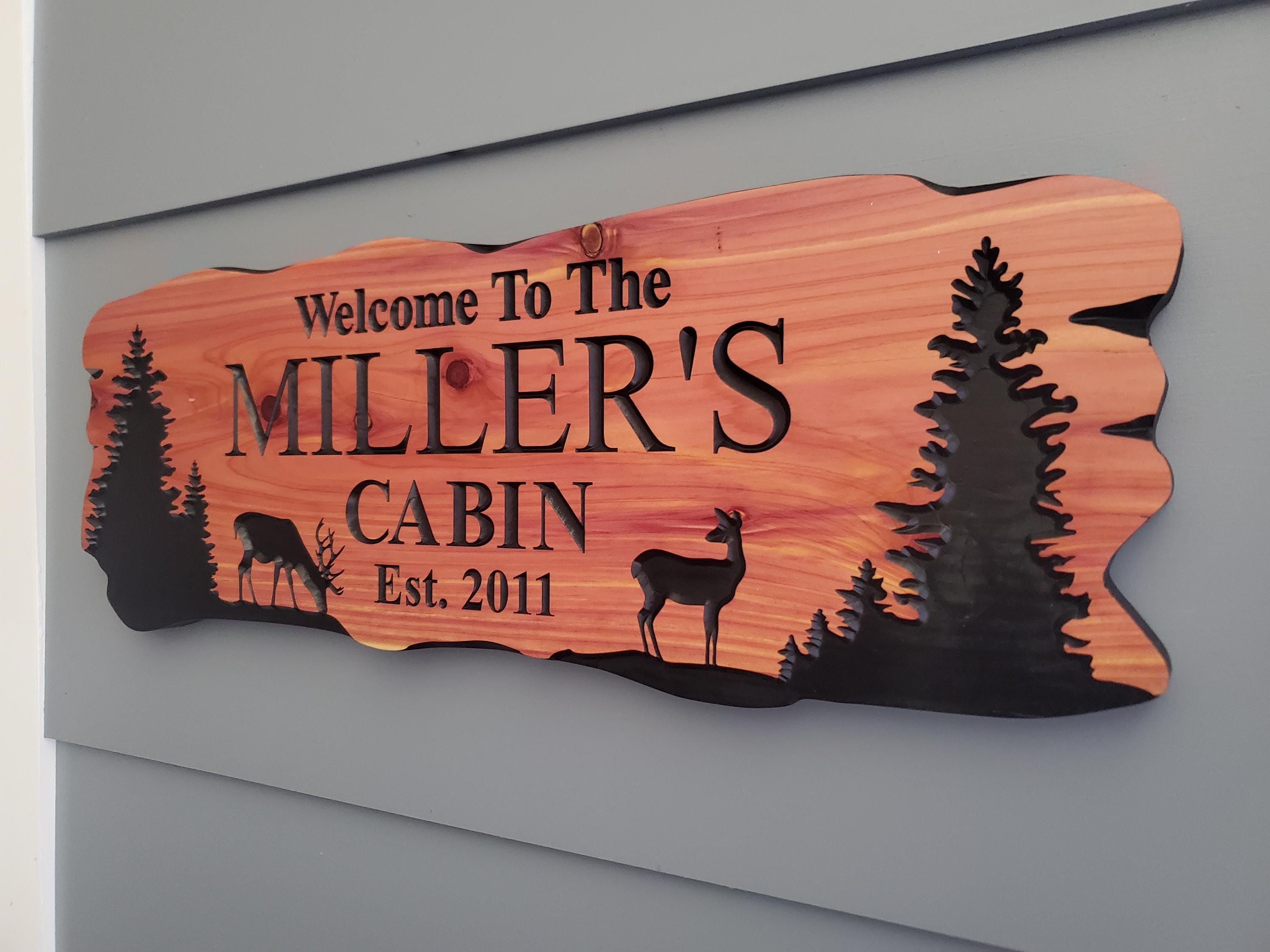 Custom Rustic Cabin Sign, Personalized Family Last Name Outdoor Wooden ...
