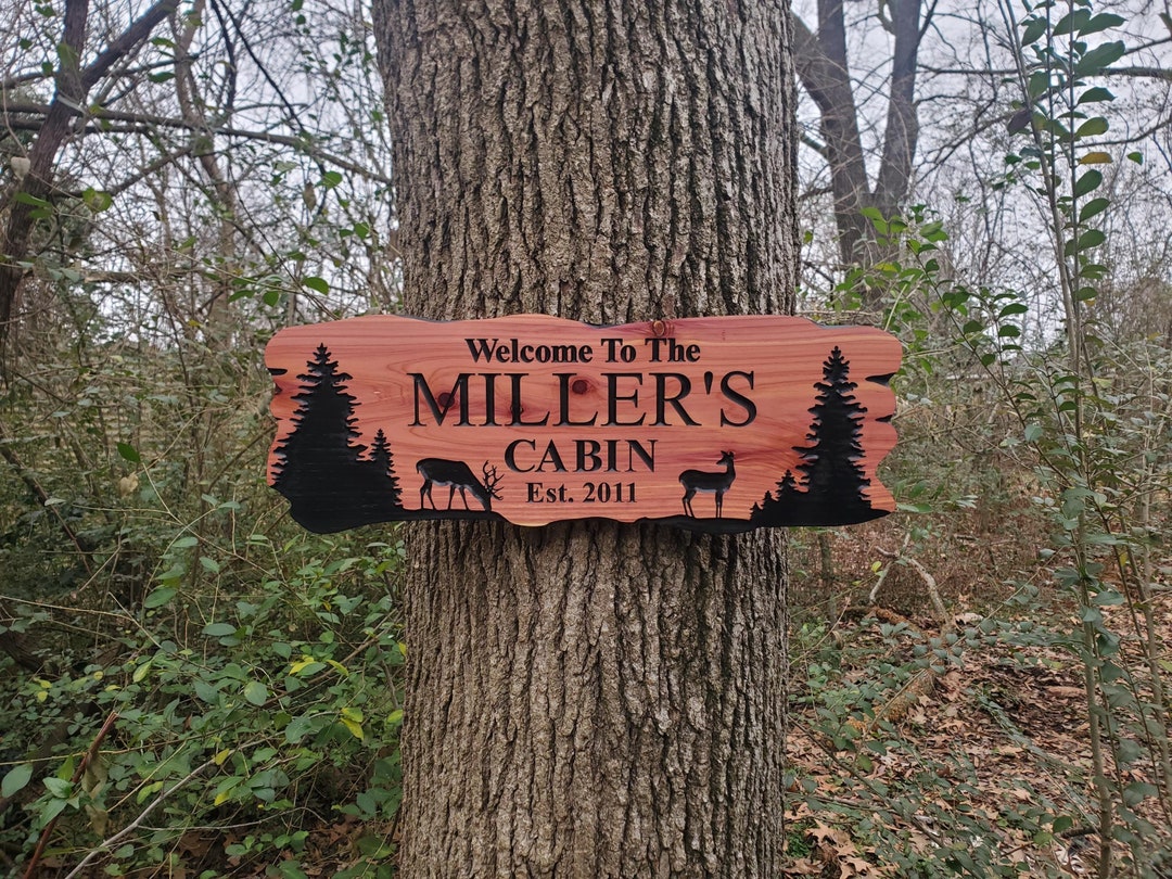 Custom Rustic Cabin Sign, Personalized Family Last Name Outdoor Wooden ...