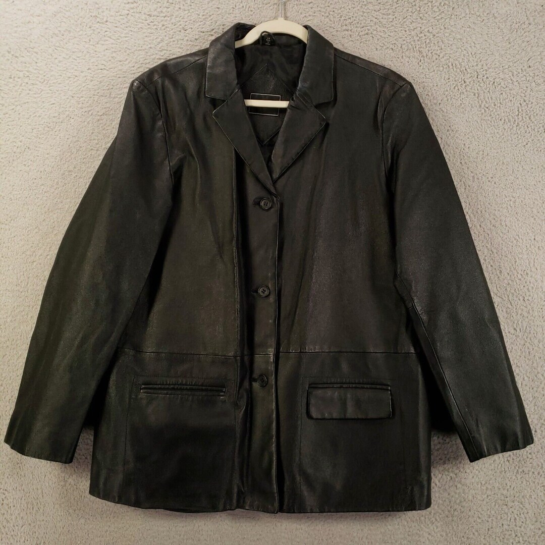 Outbrook Leather Jacket Womens Large Black Button up Lined Vintage - Etsy