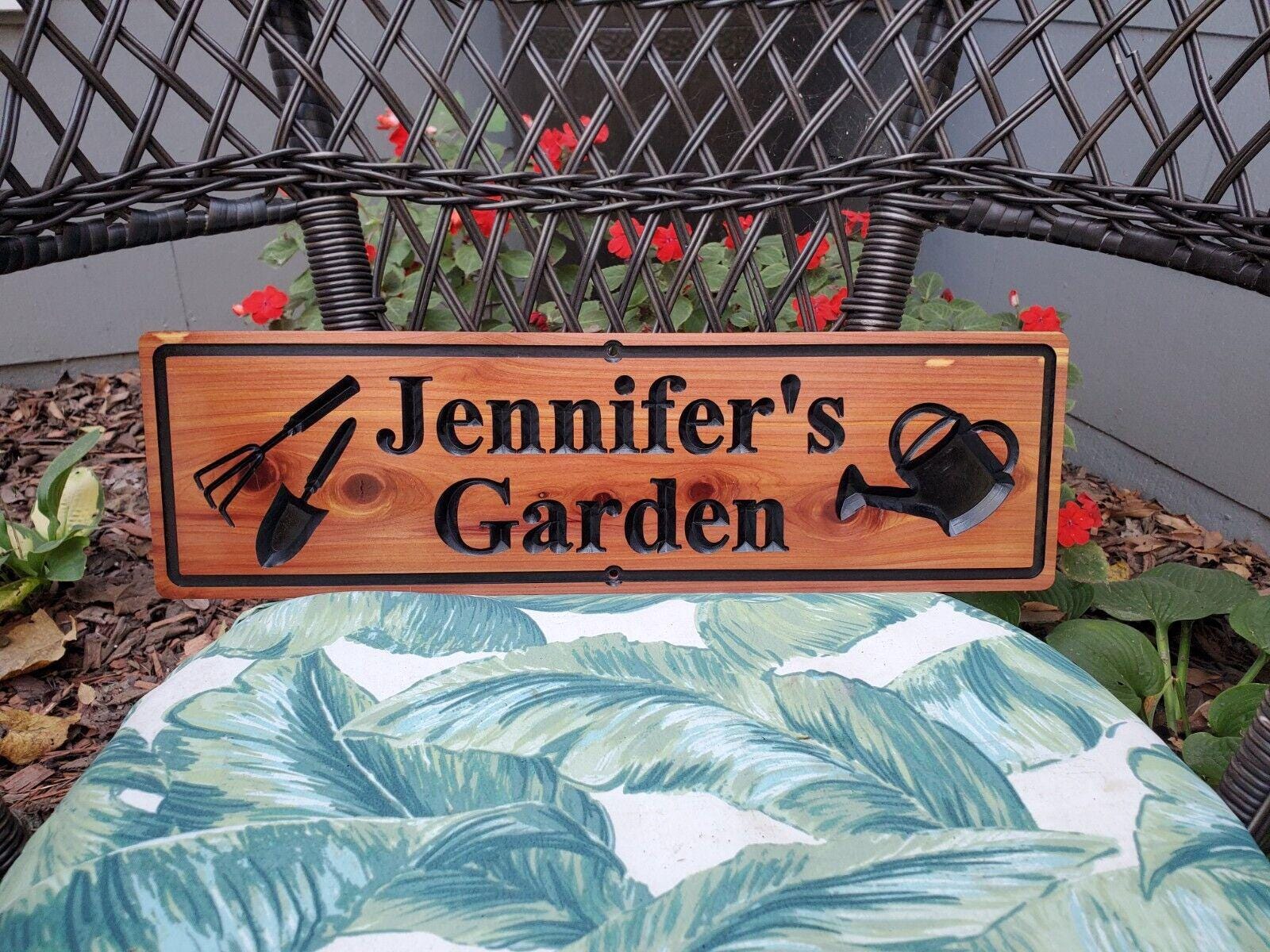 Personalised Garden Sign, Custom Wooden Carved Gardening Name Sign ...