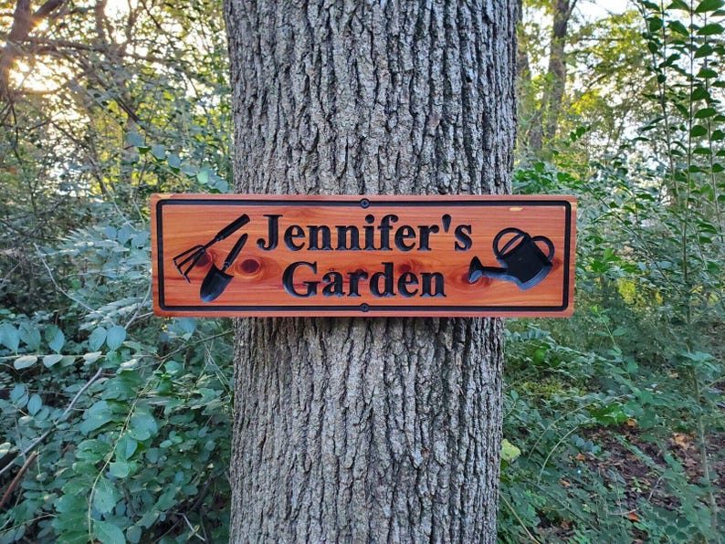 Personalised Garden Sign, Custom Wooden Carved Gardening Name Sign ...