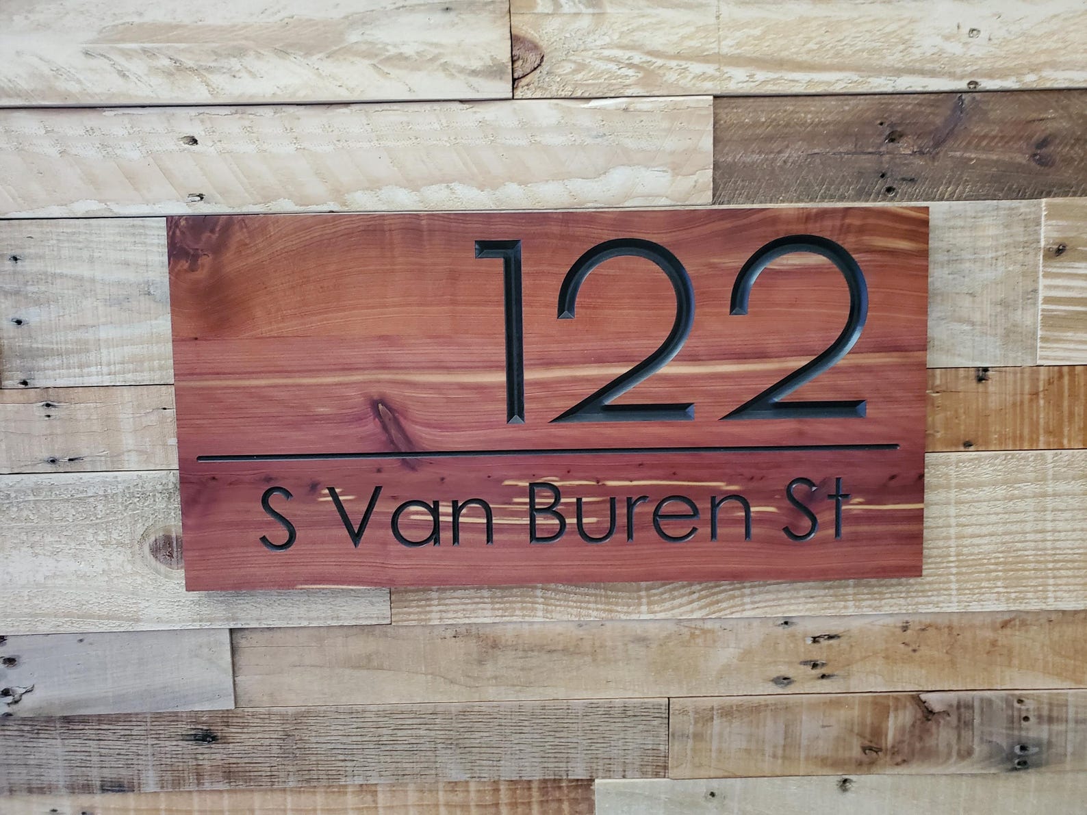 Modern House Address Sign, Carved Wood Street Number Plaque, Custom ...