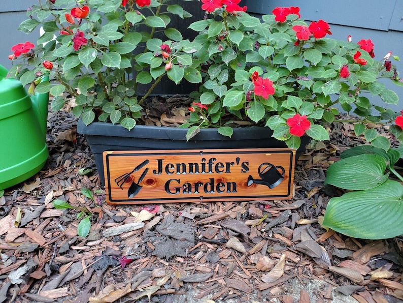Personalised Garden Sign, Custom Wooden Carved Gardening Name Sign ...