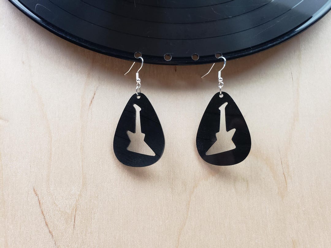 Rock Guitar Earrings Upcycled Vinyl Records, Rock N Roll Fashion ...