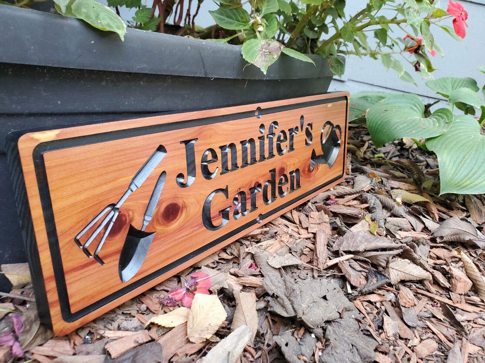Personalised Garden Sign, Custom Wooden Carved Gardening Name Sign ...