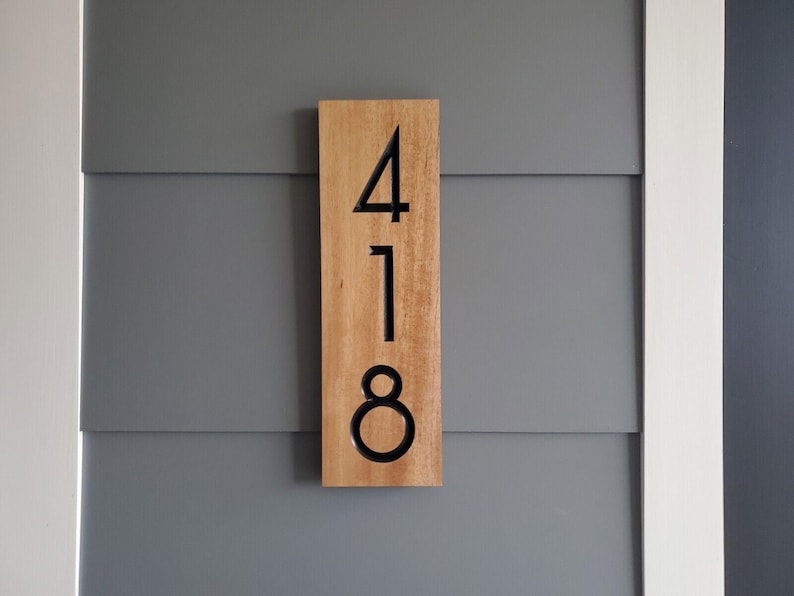 House Numbers Sign, Custom Modern Street Number Vertical Plaque, Carved ...