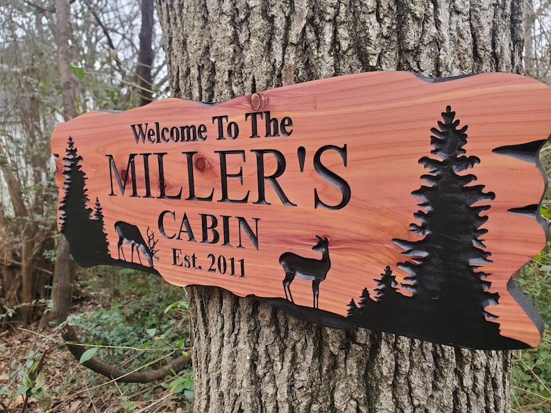 Custom Rustic Cabin Sign, Personalized Family Last Name Outdoor Wooden ...