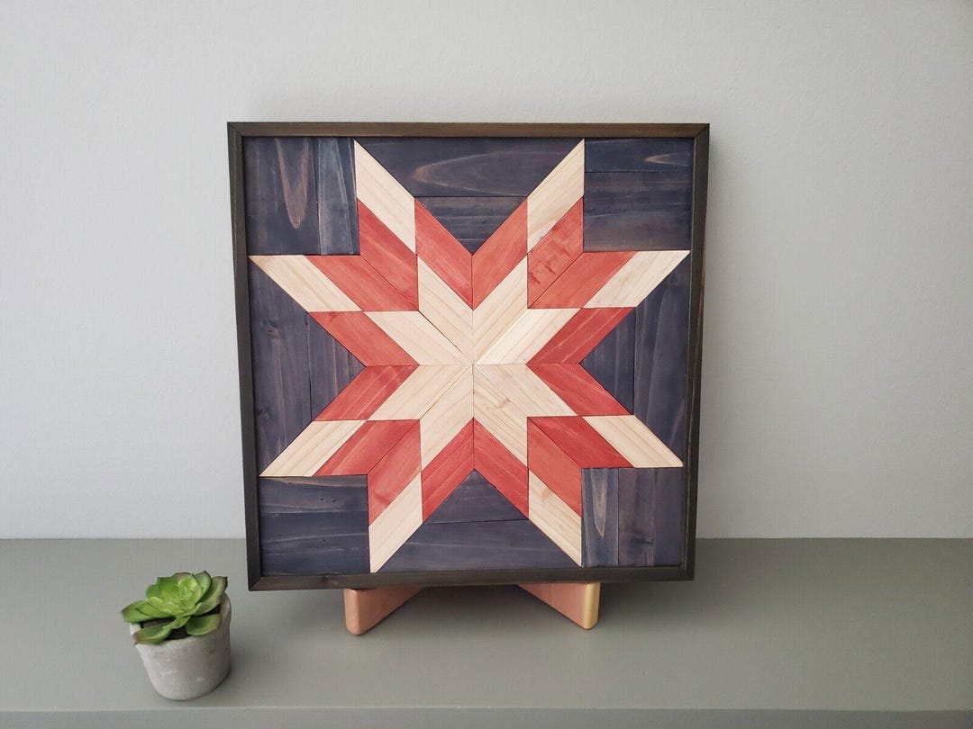 Handmade Wooden Barn Quilt, Star Pattern Wood Block Wall Art, Patchwork ...
