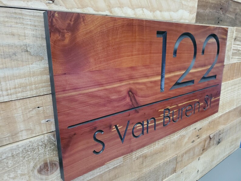 Modern House Address Sign, Carved Wood Street Number Plaque, Custom ...