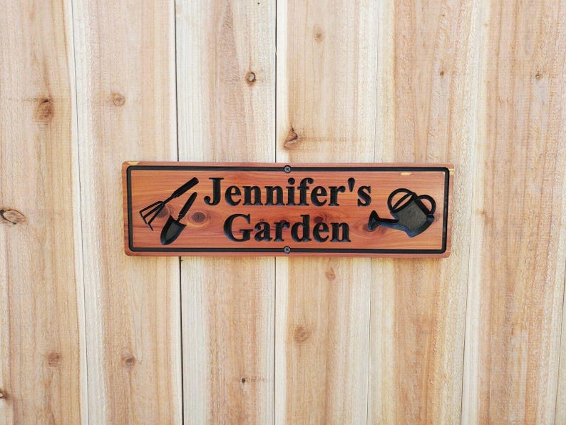 Personalised Garden Sign, Custom Wooden Carved Gardening Name Sign ...