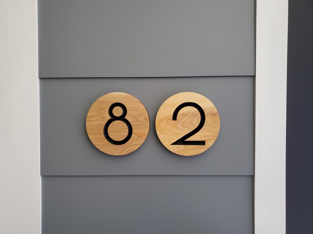 Custom Round House Number Plaques, Modern Home Carved Wood Street ...