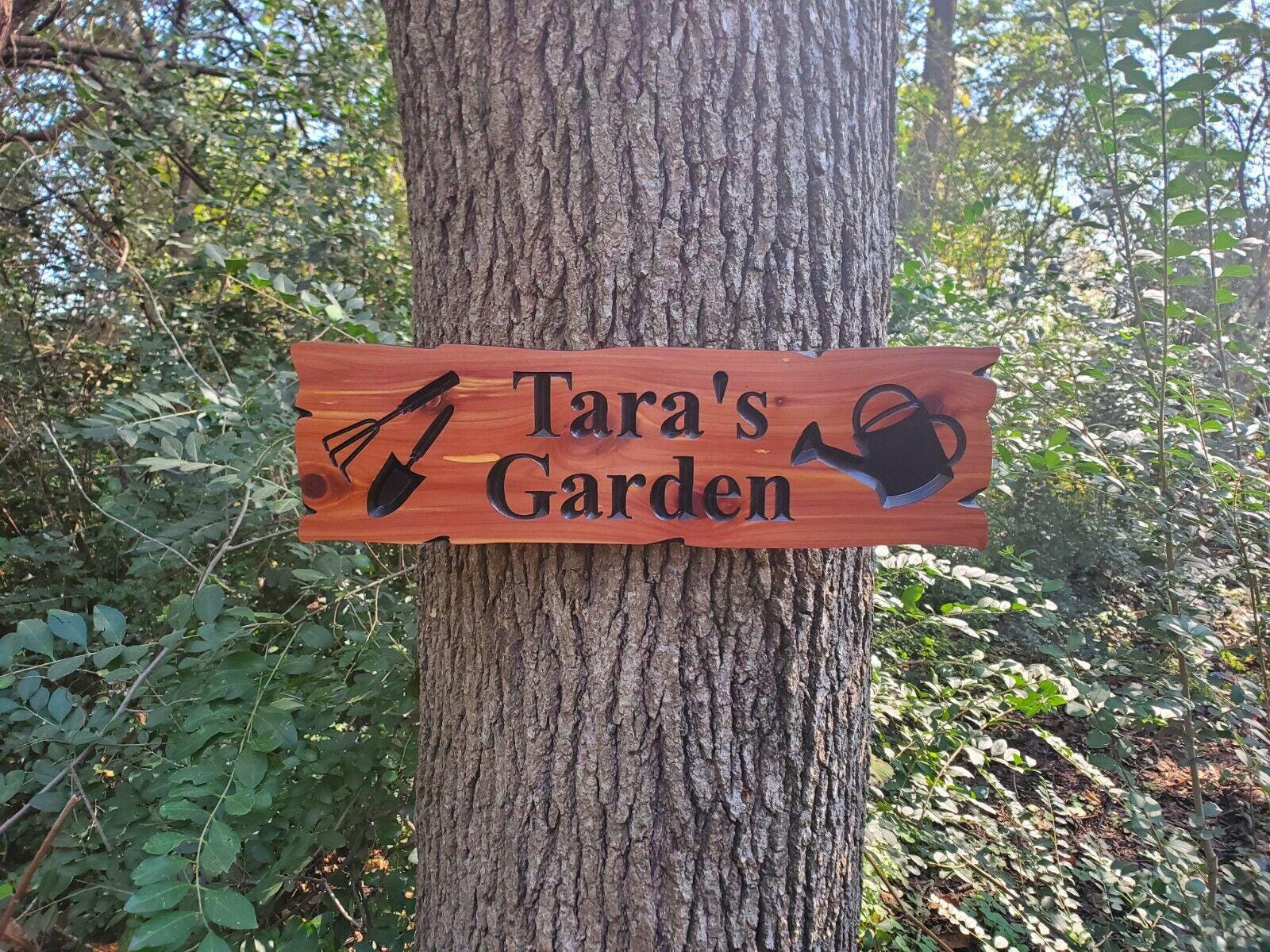 Custom Wood Garden Sign, Personalized Name Gardening Sign, Customized ...