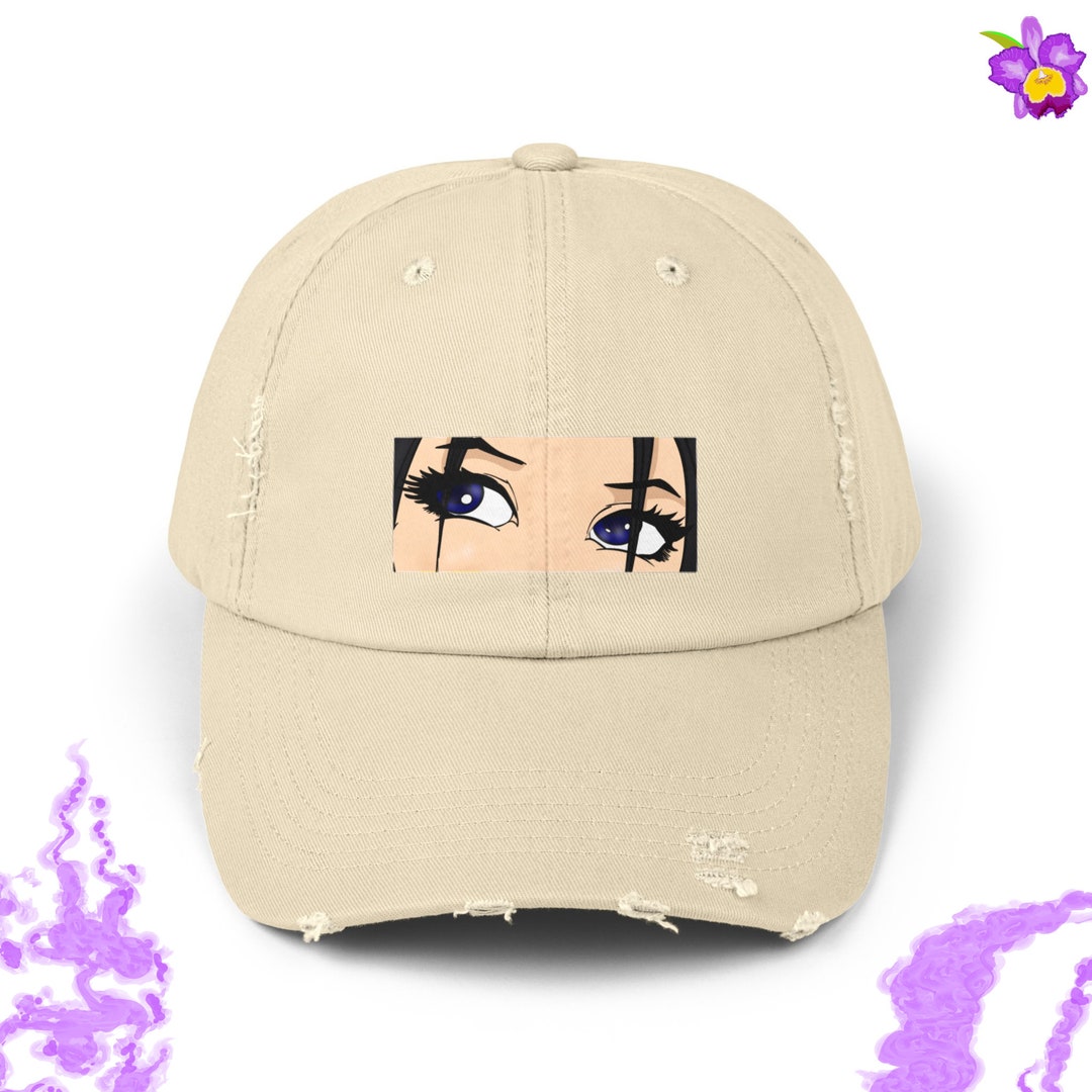 Anime Eyes Distressed Hat Big Blue Manga Eyes Ripped Cap - Etsy