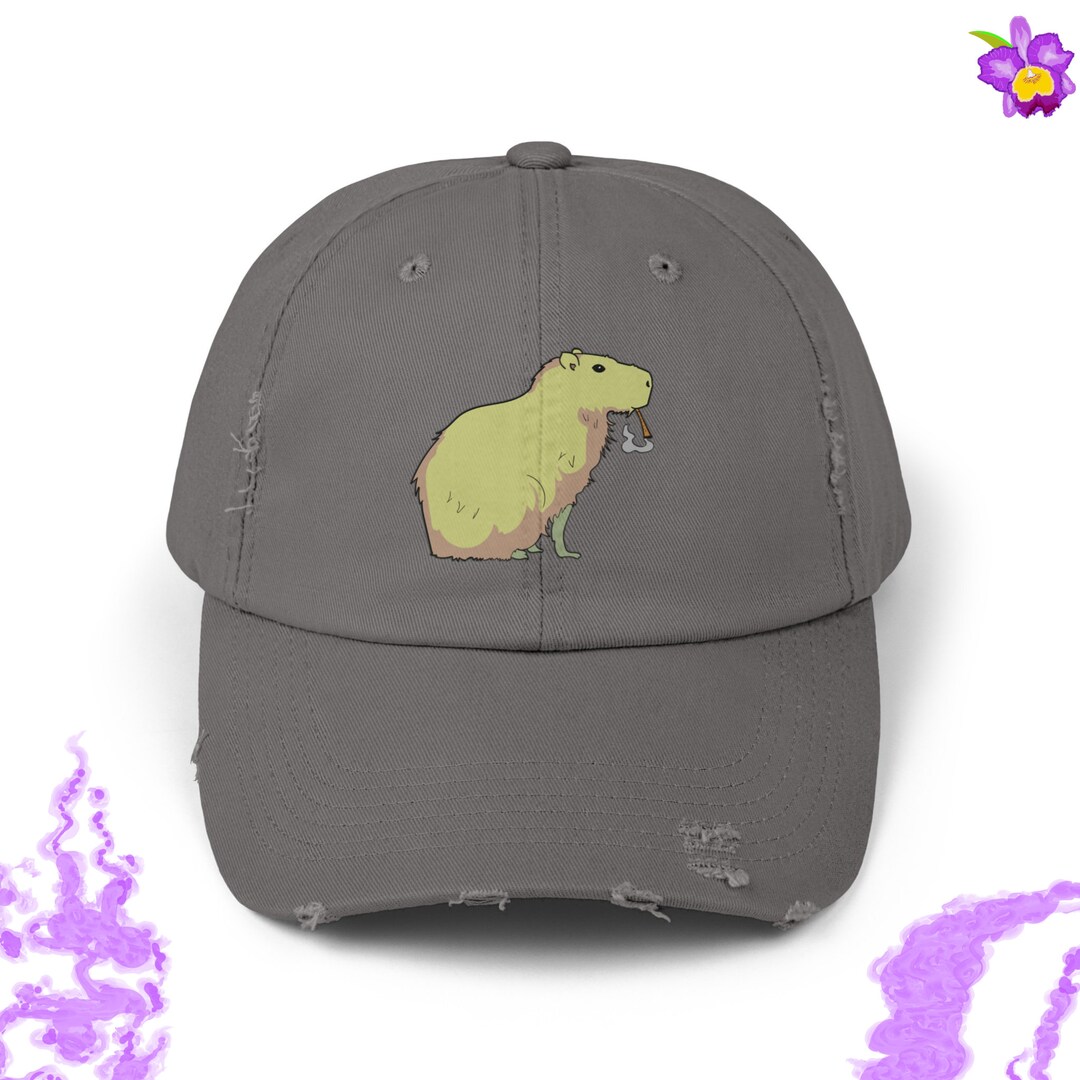 Capybara Cap Capybara Smoking Distressed Hat Ripped Baseball Cap for ...