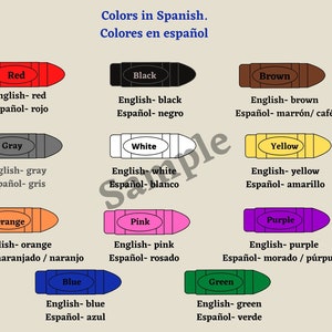 Colors in English and Spanish. Bilingual Colors - Etsy