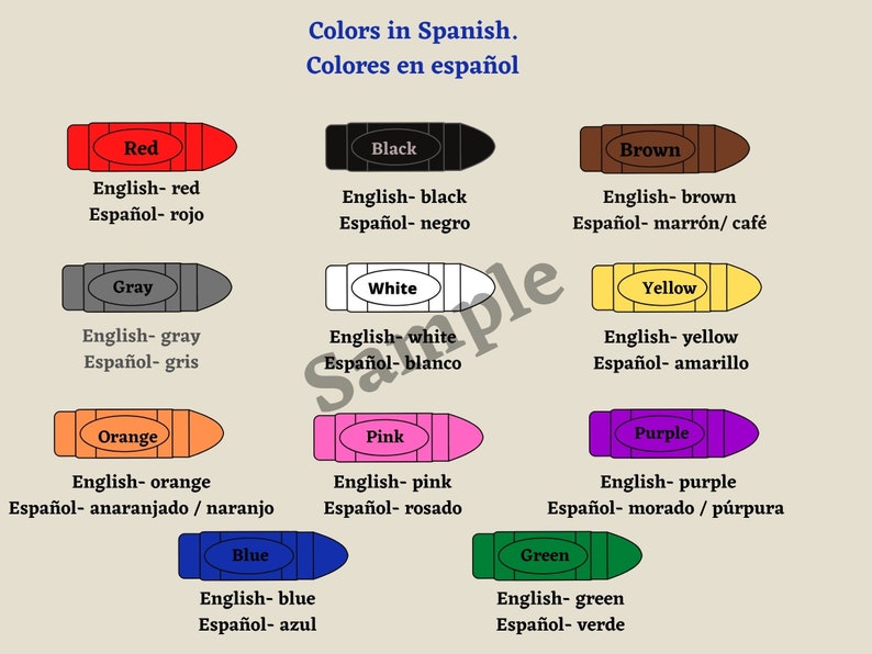 Colors in English and Spanish. Bilingual Colors - Etsy
