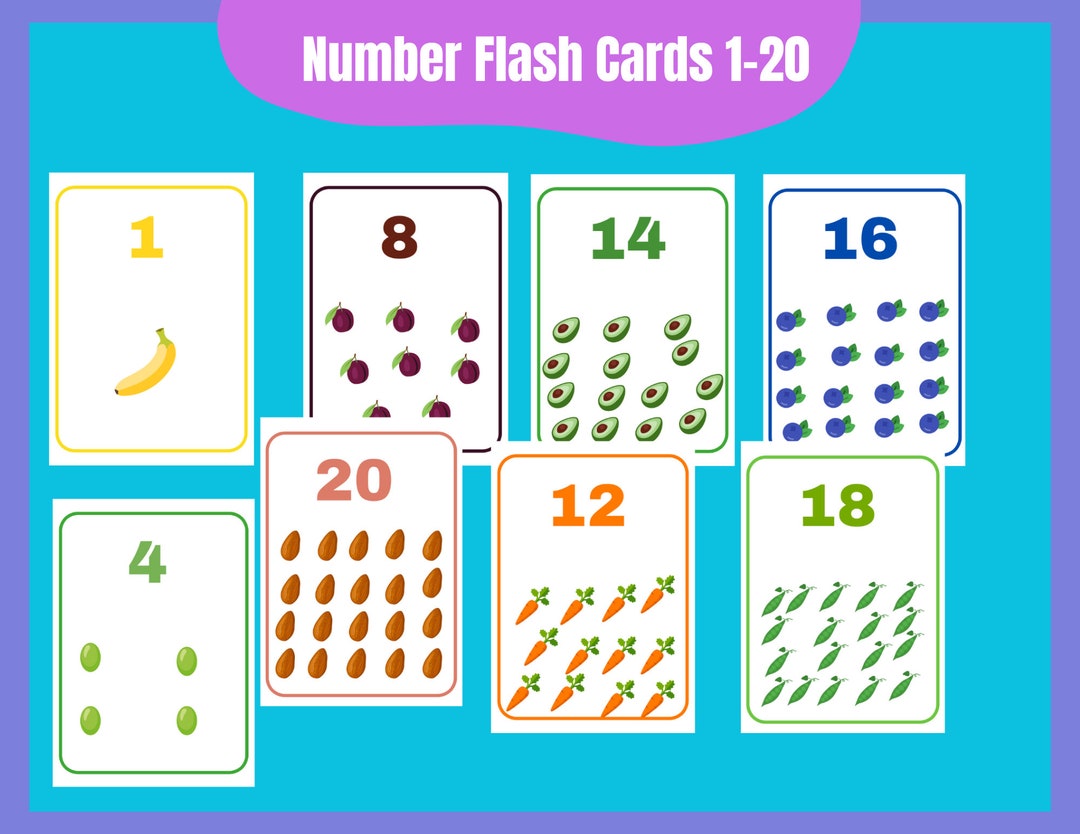 Preschool Number Flash Cards 1-20. Digital Download - Etsy