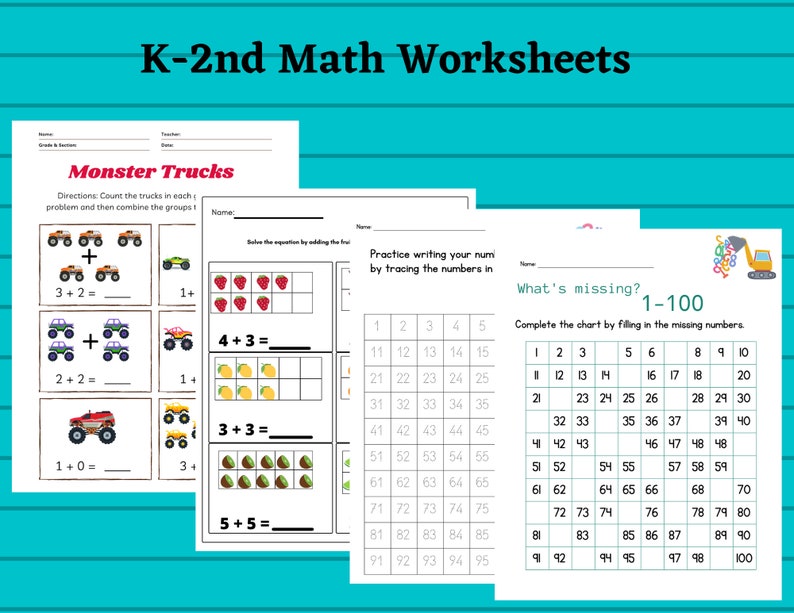 K-2nd Grade Printable Math Worksheets - Etsy