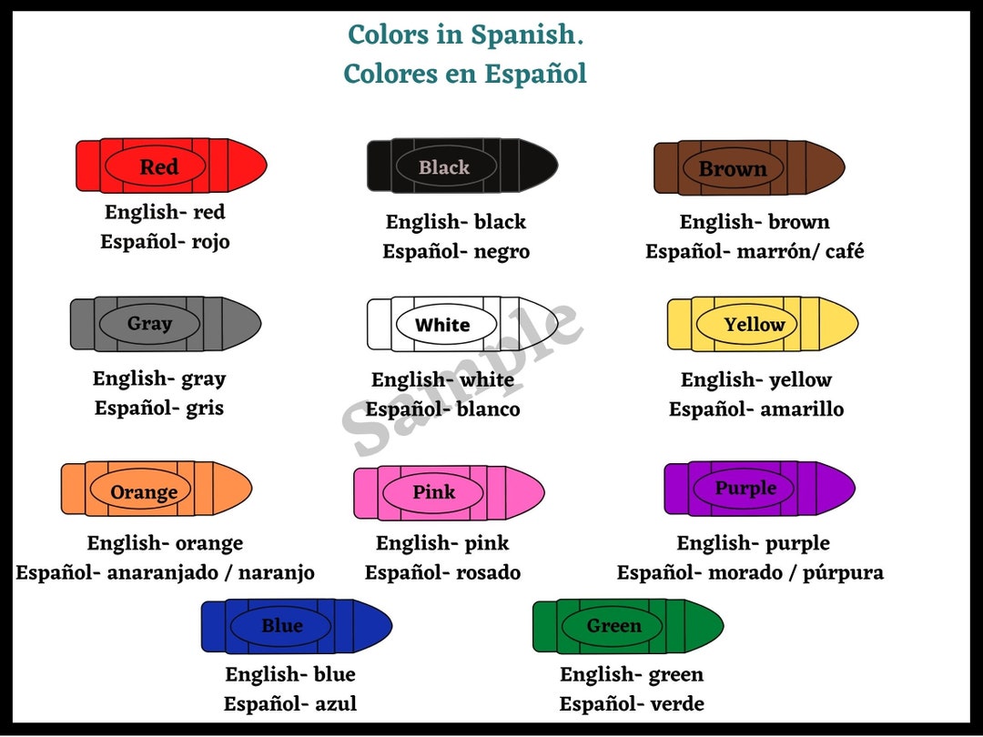 Colors in English and Spanish. Bilingual Colors - Etsy