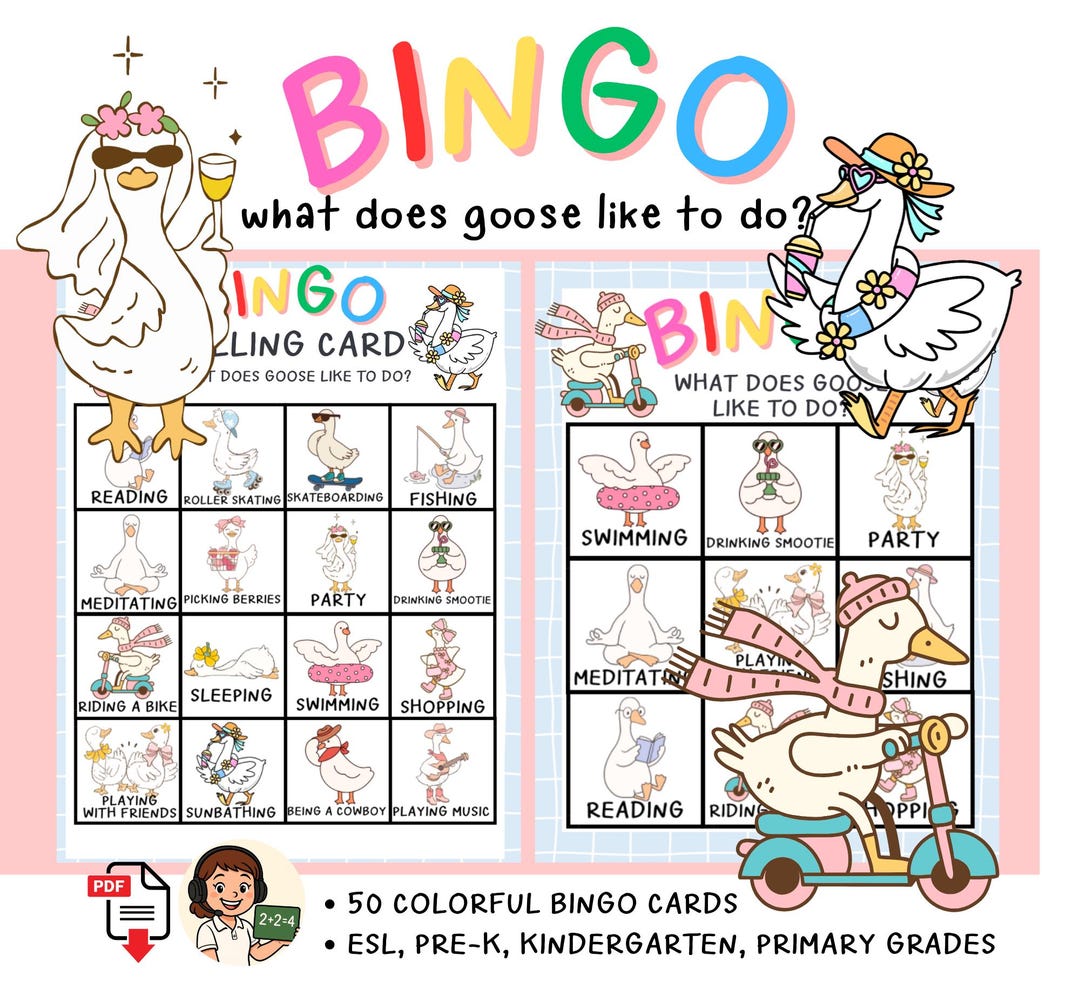 Silly Goose Activities Bingo Game Fun About Me What Goose Like to Do ...