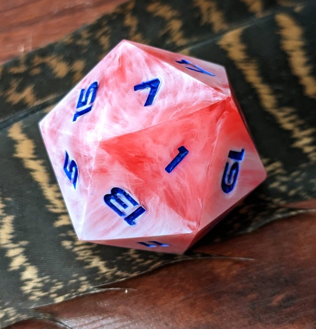 Jumbo D20 Custom Dice - Red and White Swirl - Handmade Resin Dice for D ...
