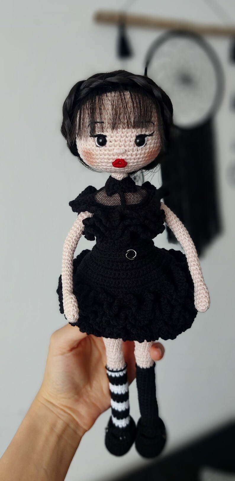 Crochet Wednesday Addams Doll Amigurumi Wednesday With Thing - Etsy