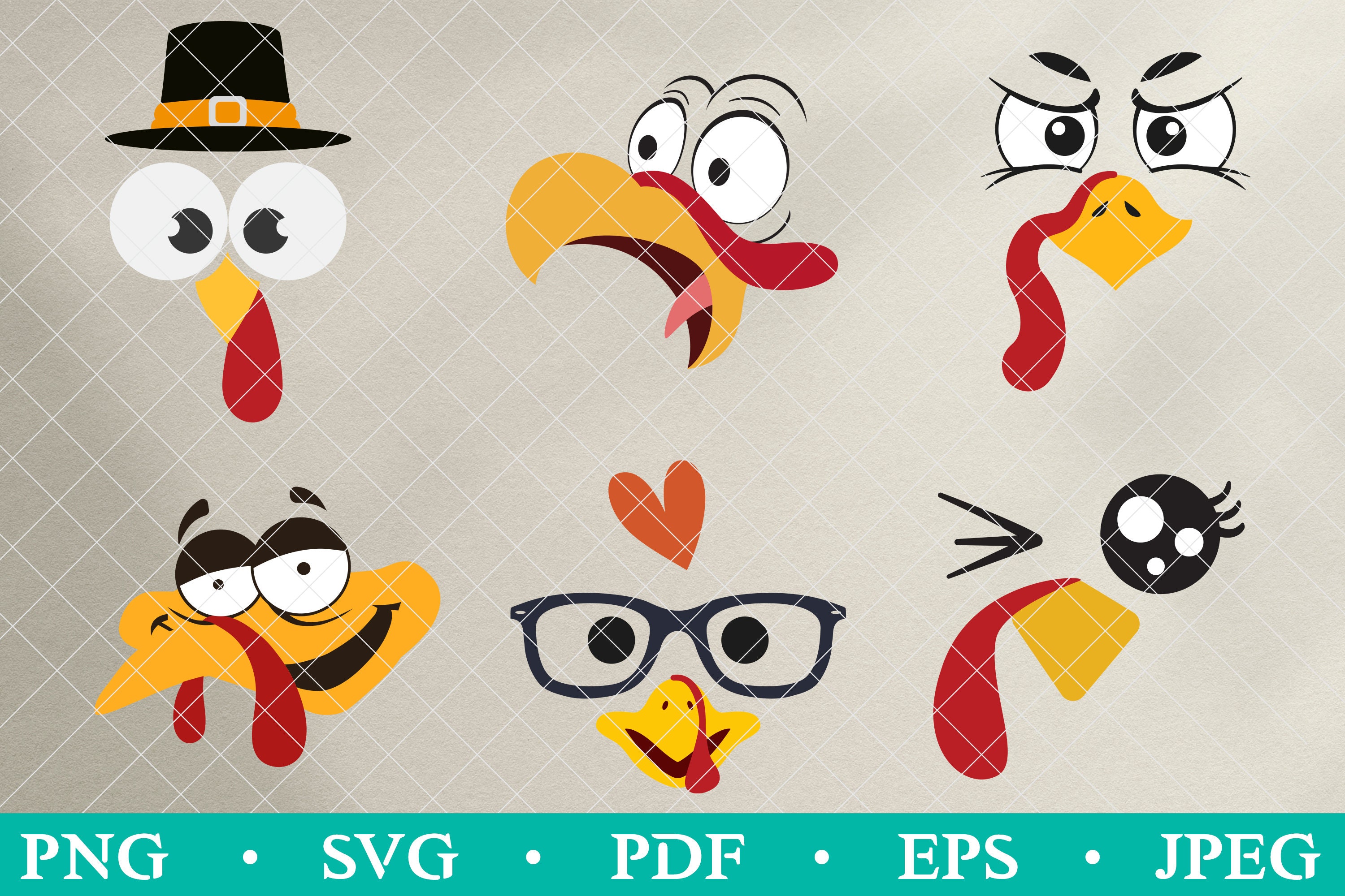 Turkey Face SVG Bundle Turkey Face SVG Thanksgiving cricut | Etsy