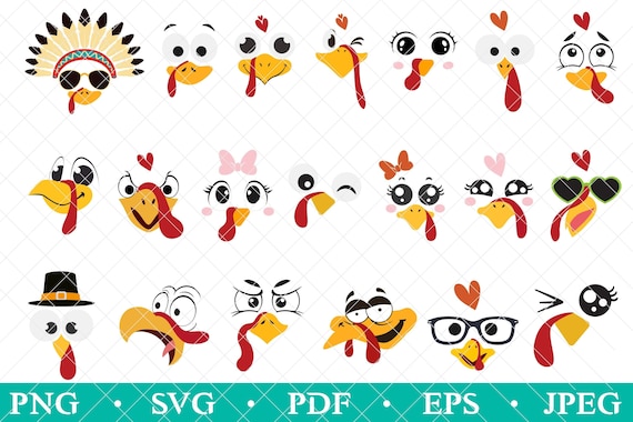 Turkey Face SVG Bundle Turkey Face SVG Thanksgiving Cricut | Etsy