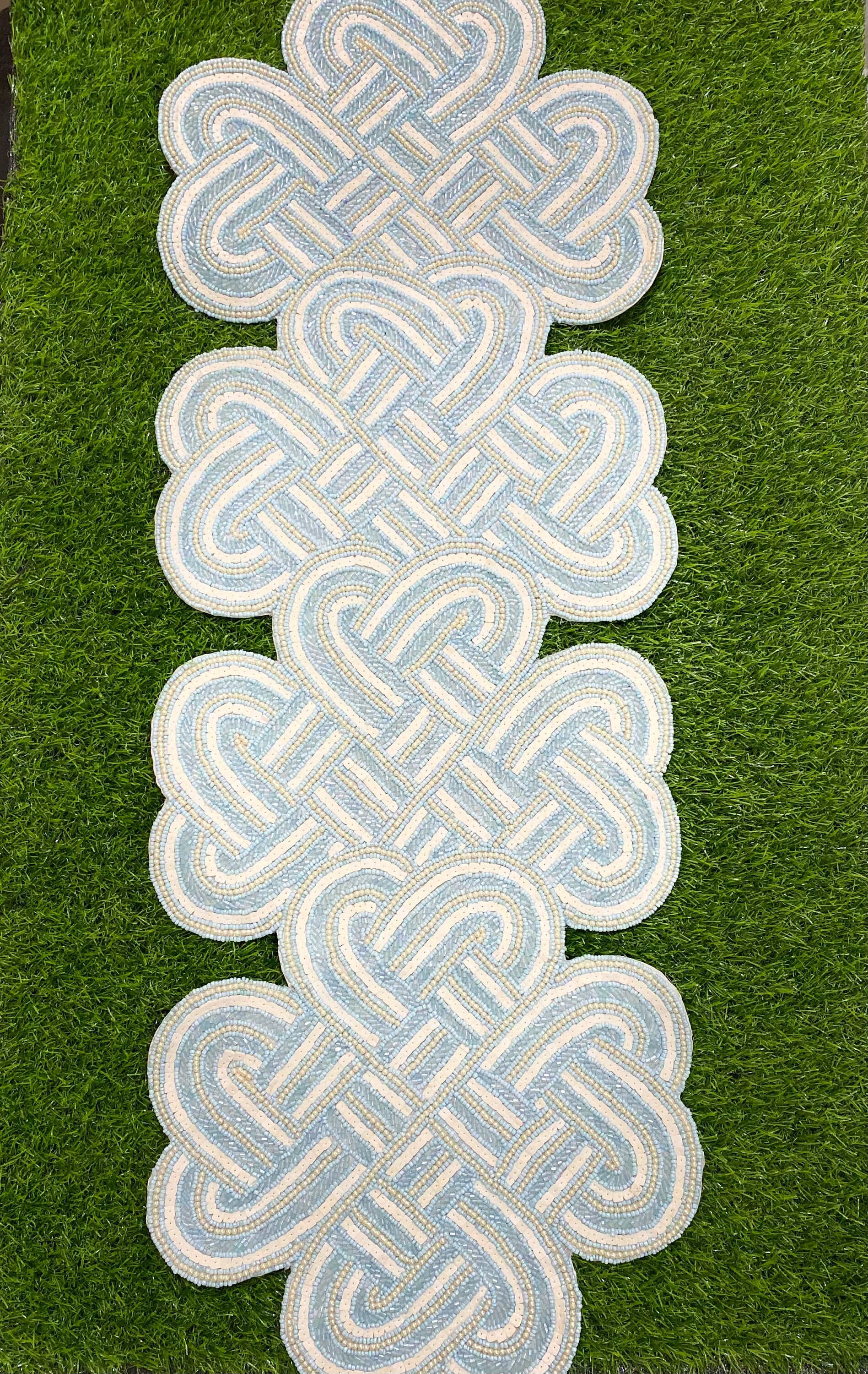 Beaded Aqua Blue White Knoted Pattern Table Runner. Great for - Etsy