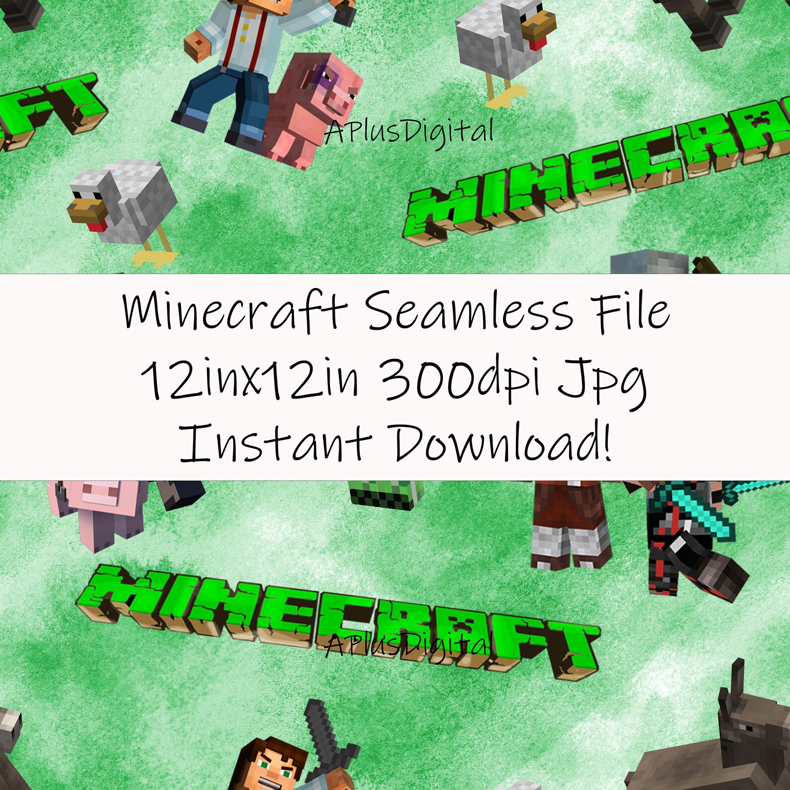Minecraft on Green Digital Seamless Pattern Jpg File - Etsy