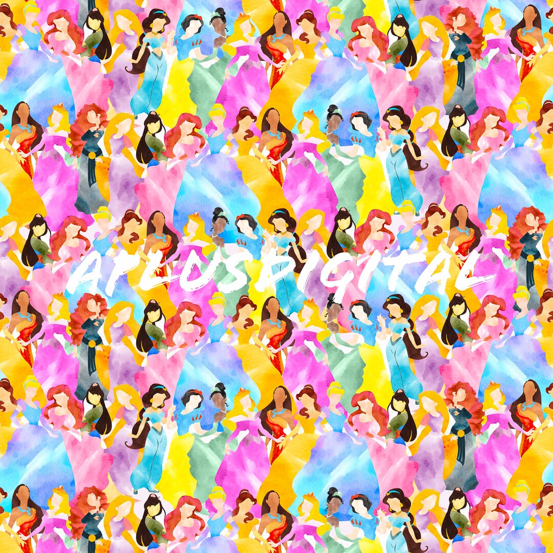 Watercolor Princess Mashup Digital Seamless Pattern Jpg File - Etsy