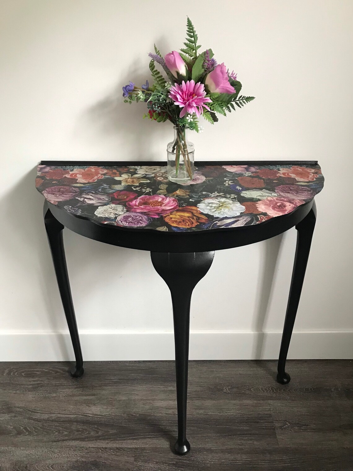 Vintage Half Moon Console Table Hand Painted in Black With | Etsy UK