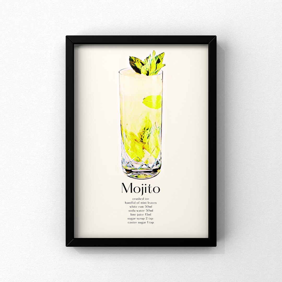 Mojito Cocktail Printable Poster With Recipe | Wall Art (digital ...