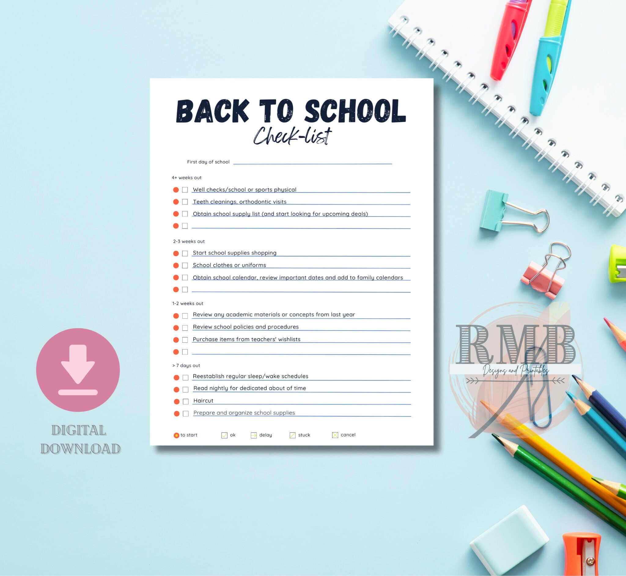 Printable Back-to-school Checklist, Editable Routine Chart, Teacher ...