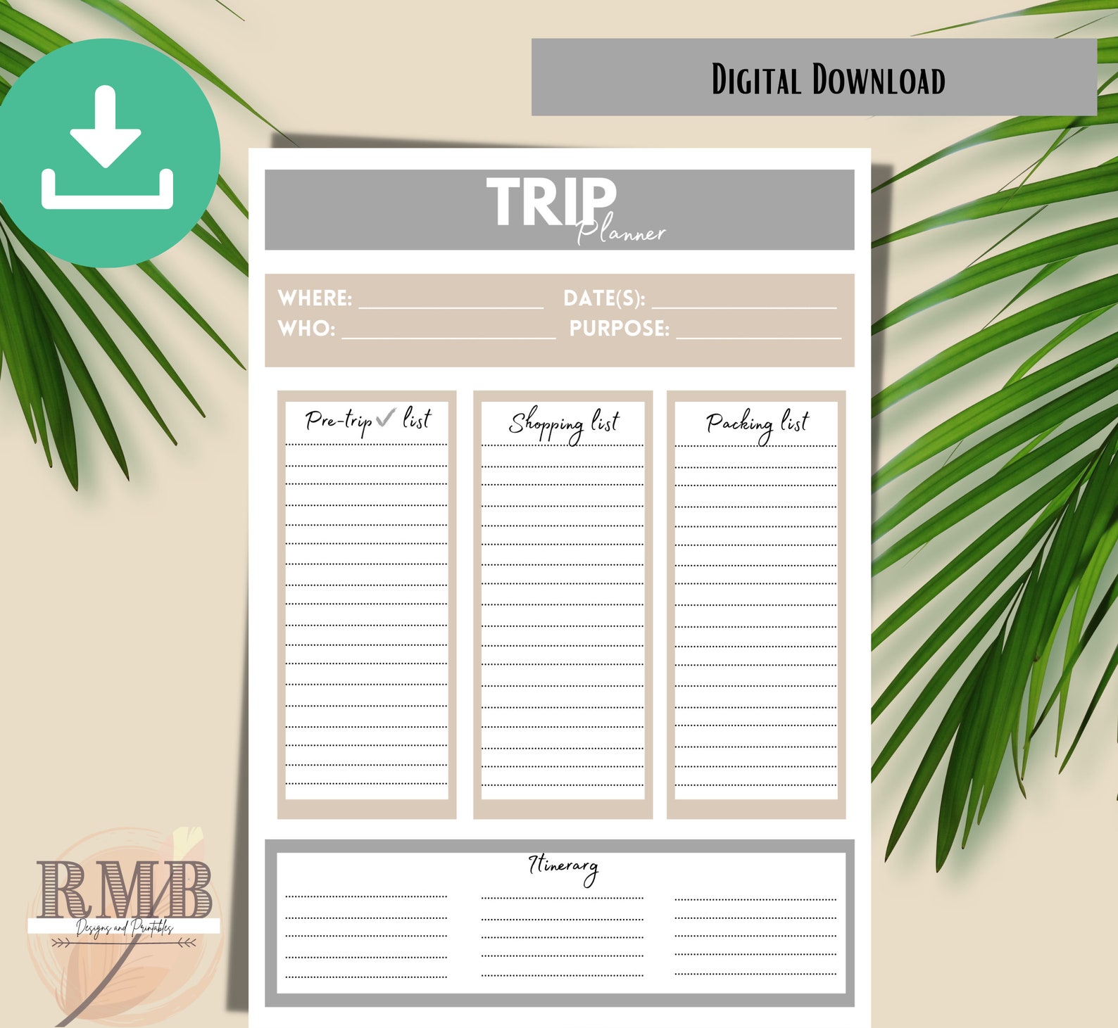 Printable Travel Plan: Single Page Travel Checklist, Packing List ...
