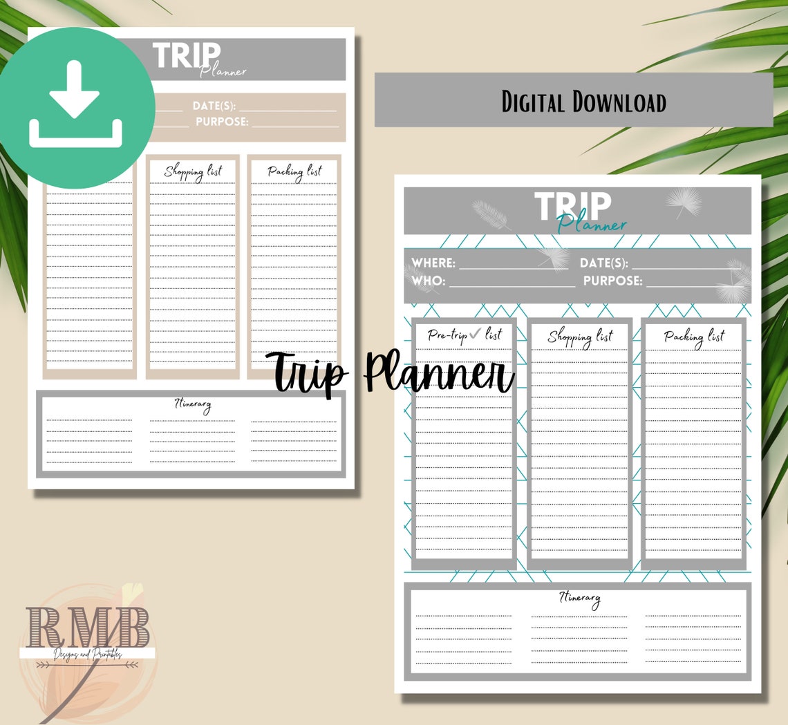 Printable Travel Plan: Single Page Travel Checklist, Packing List ...