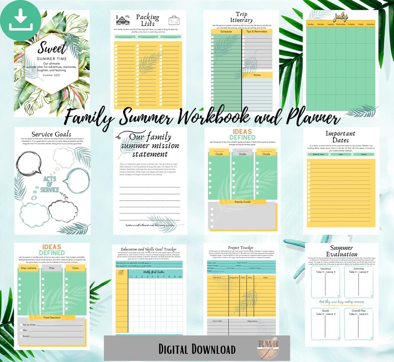 Printable Family Summer Planner and Workbook: Tropical Theme, Travel ...