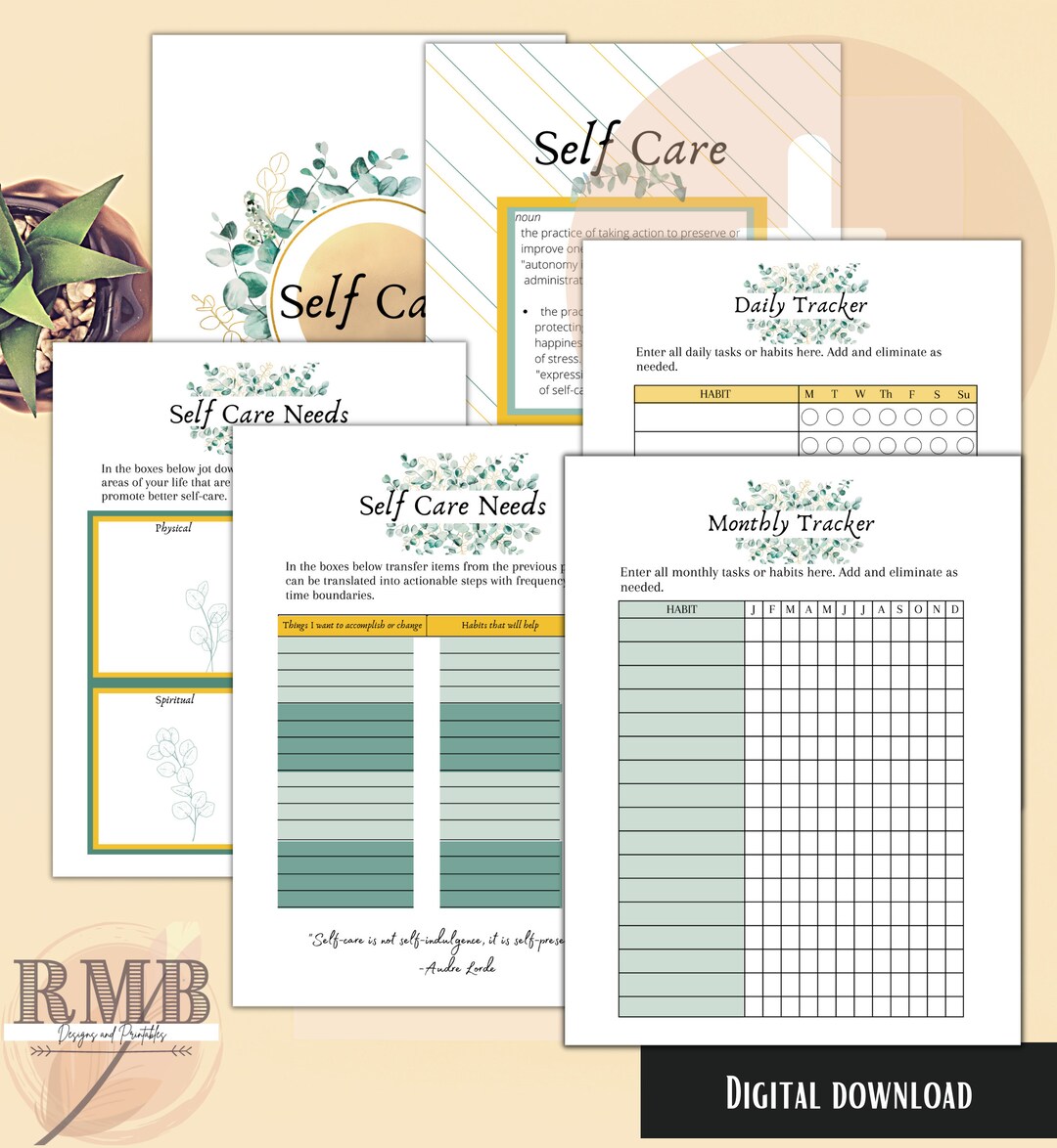 Eucalyptus Self Care Worksheet: Habit Tracker, Accountability Printable ...