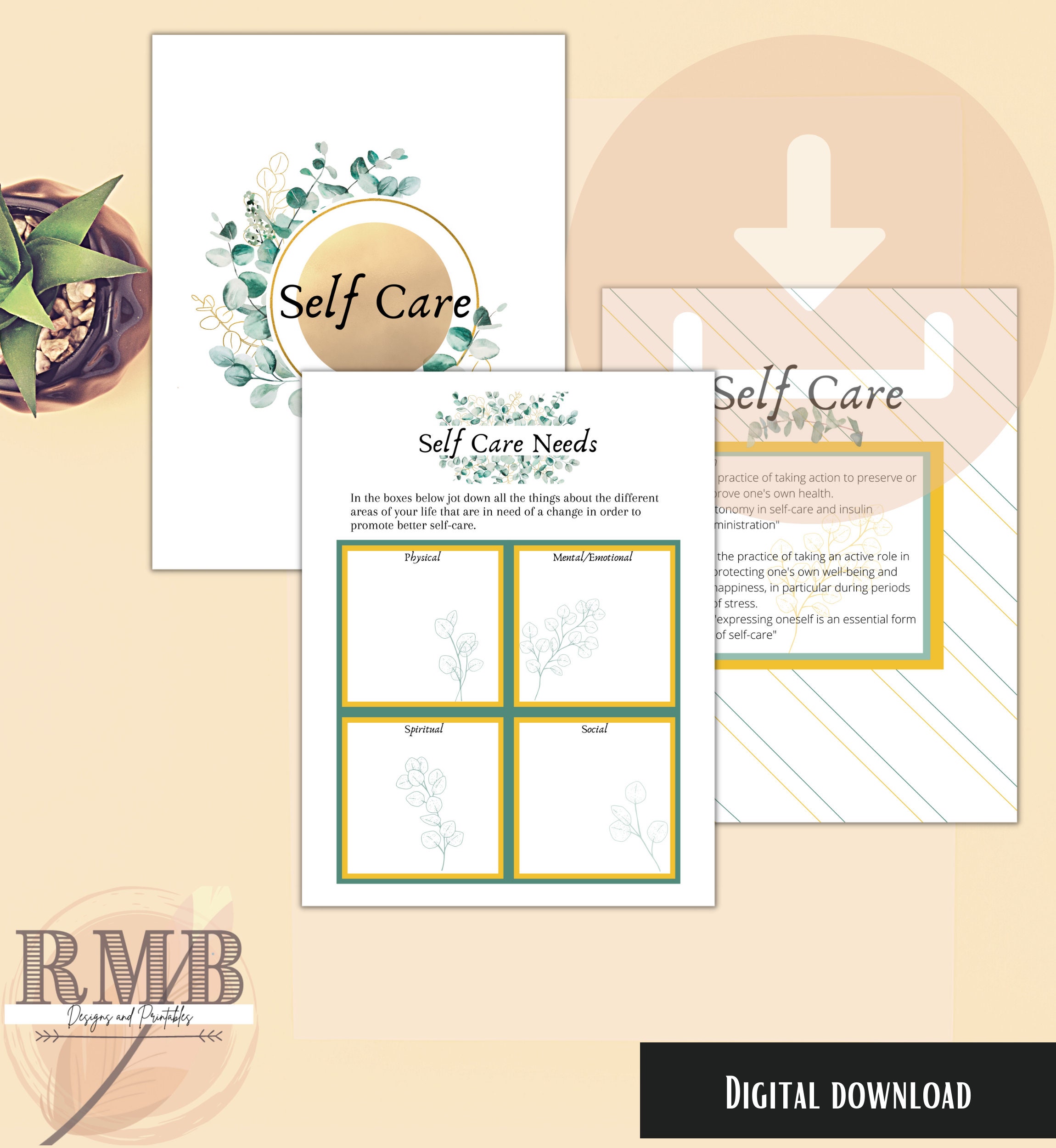 Eucalyptus Self Care Worksheet: Habit Tracker, Accountability Printable ...