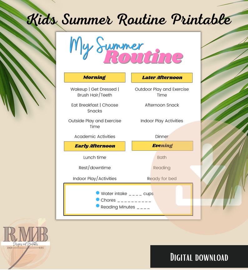 Rutina de Verano Imprimible para Niños: Rutina Diaria Infantil - Etsy ...