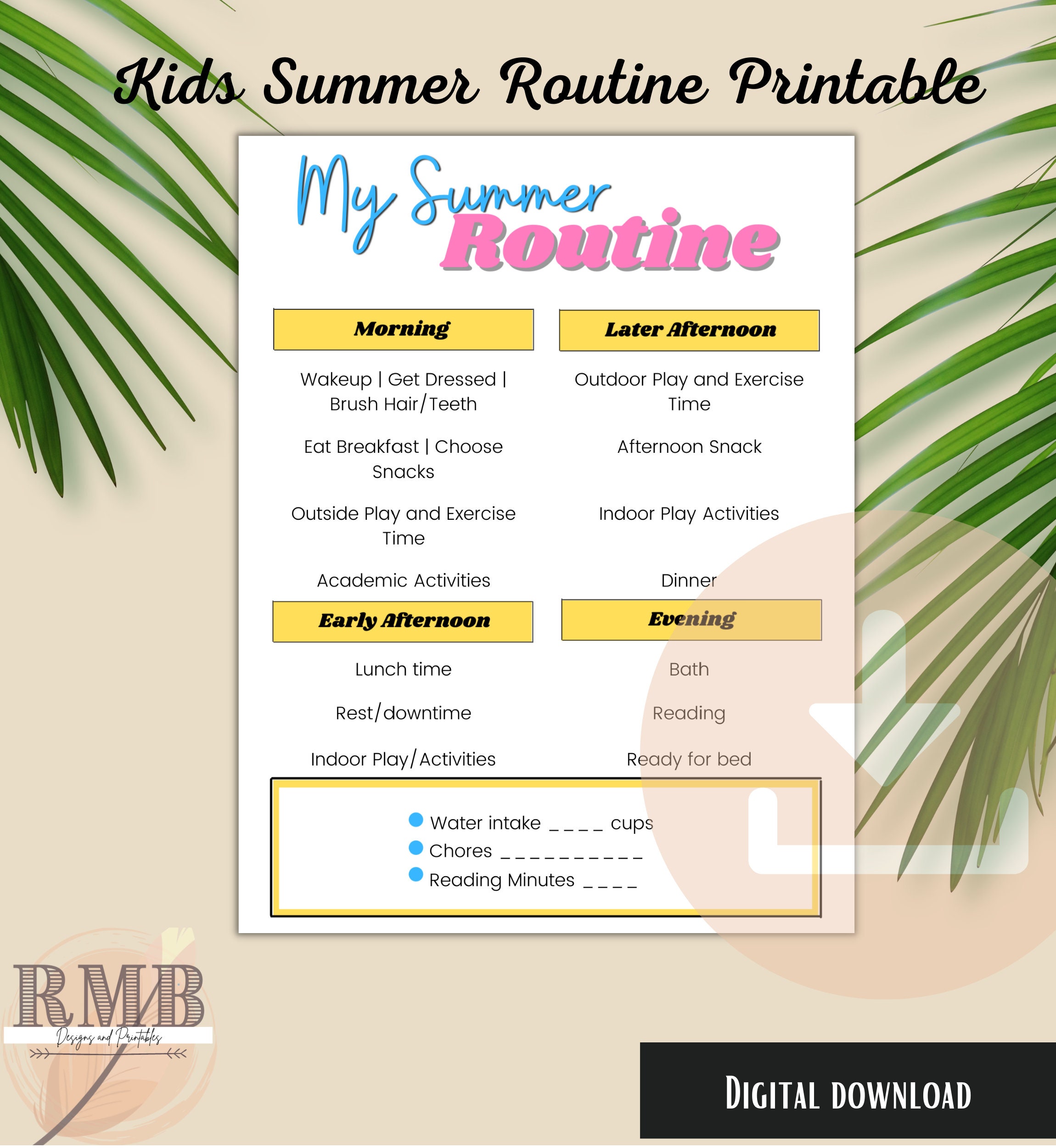 Rutina de Verano Imprimible para Niños: Rutina Diaria Infantil para el ...