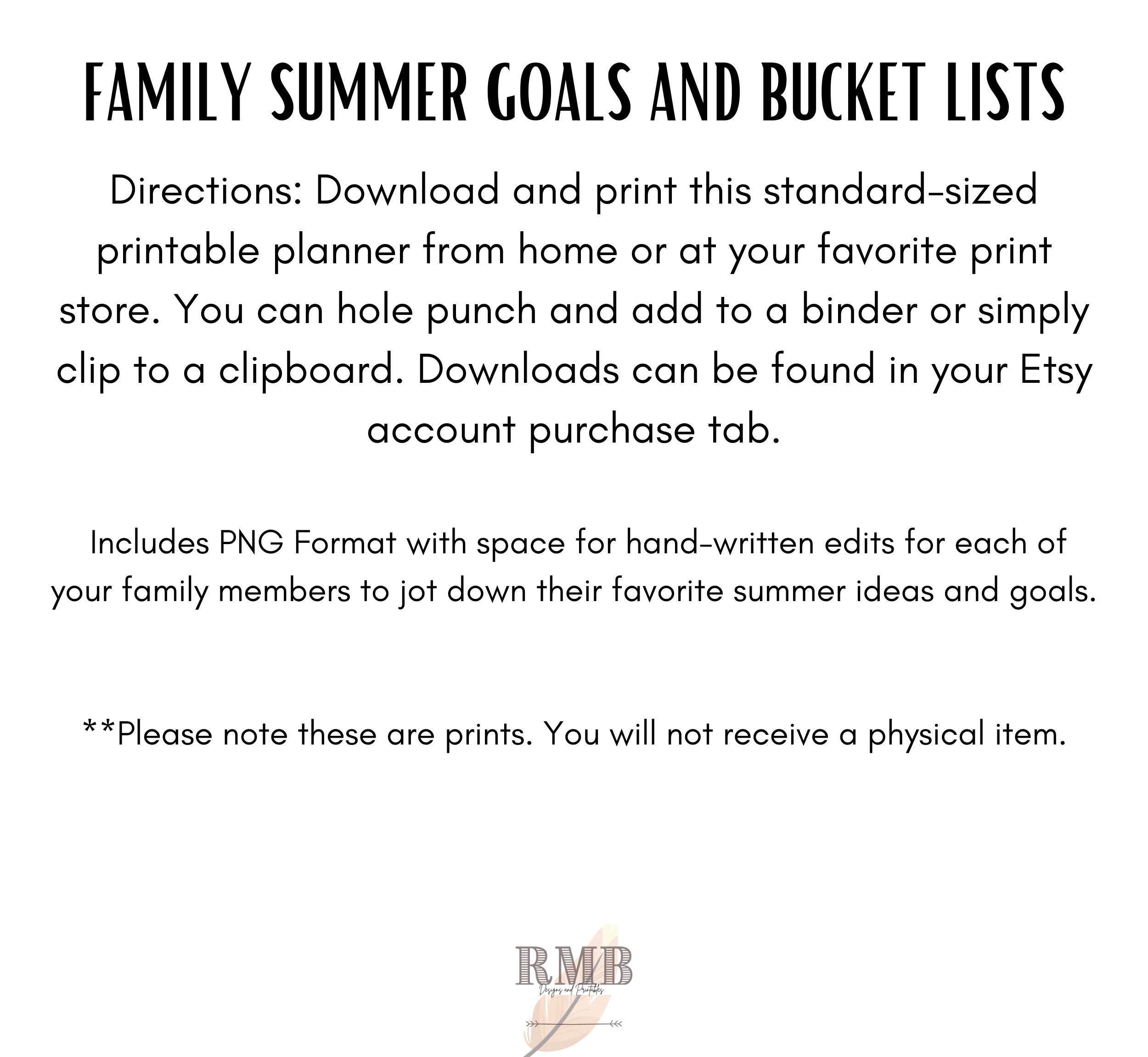 Printable Family Summer Bucket List Planner: Daily Routines, Monthly ...