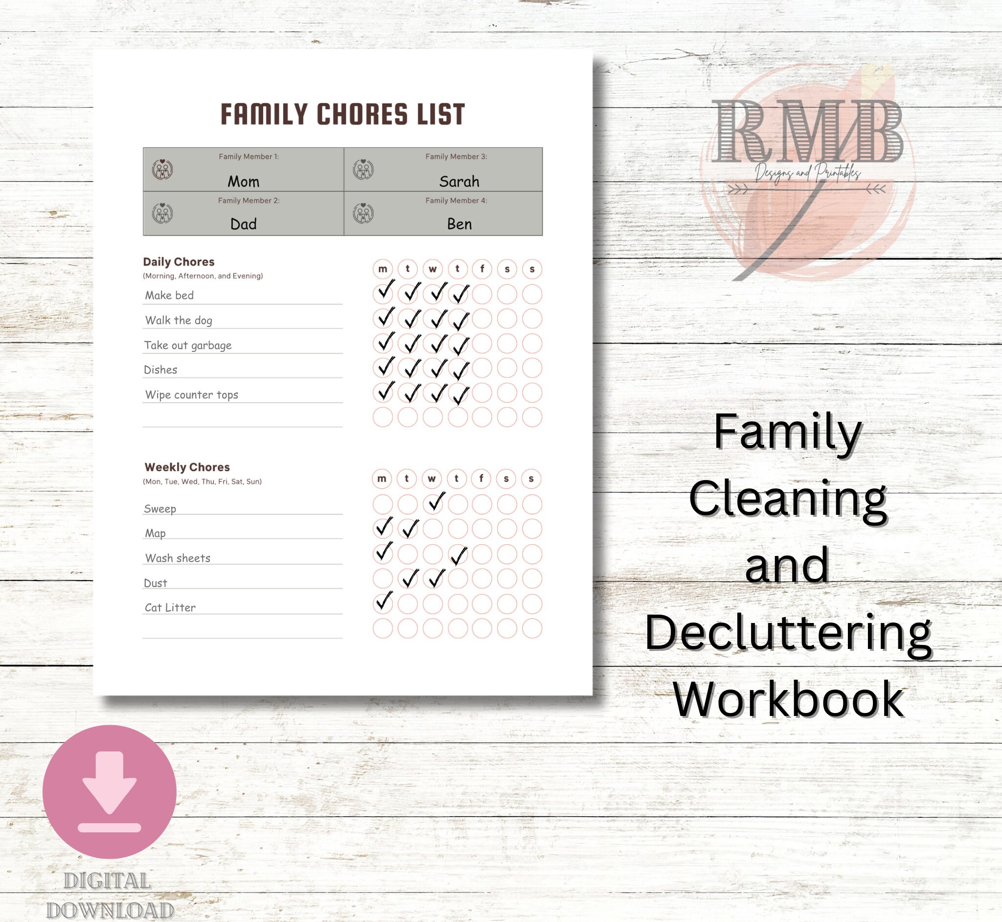 Family Chore Chart Workbook, Family Chore Guide, Family Cleaning ...