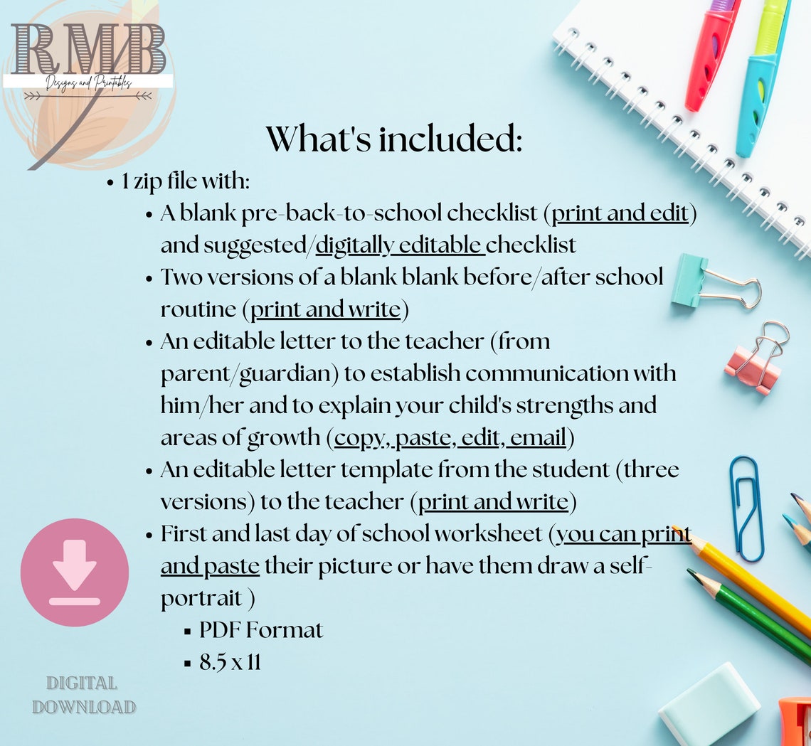 Printable Back-to-school Checklist, Editable Routine Chart, Teacher ...