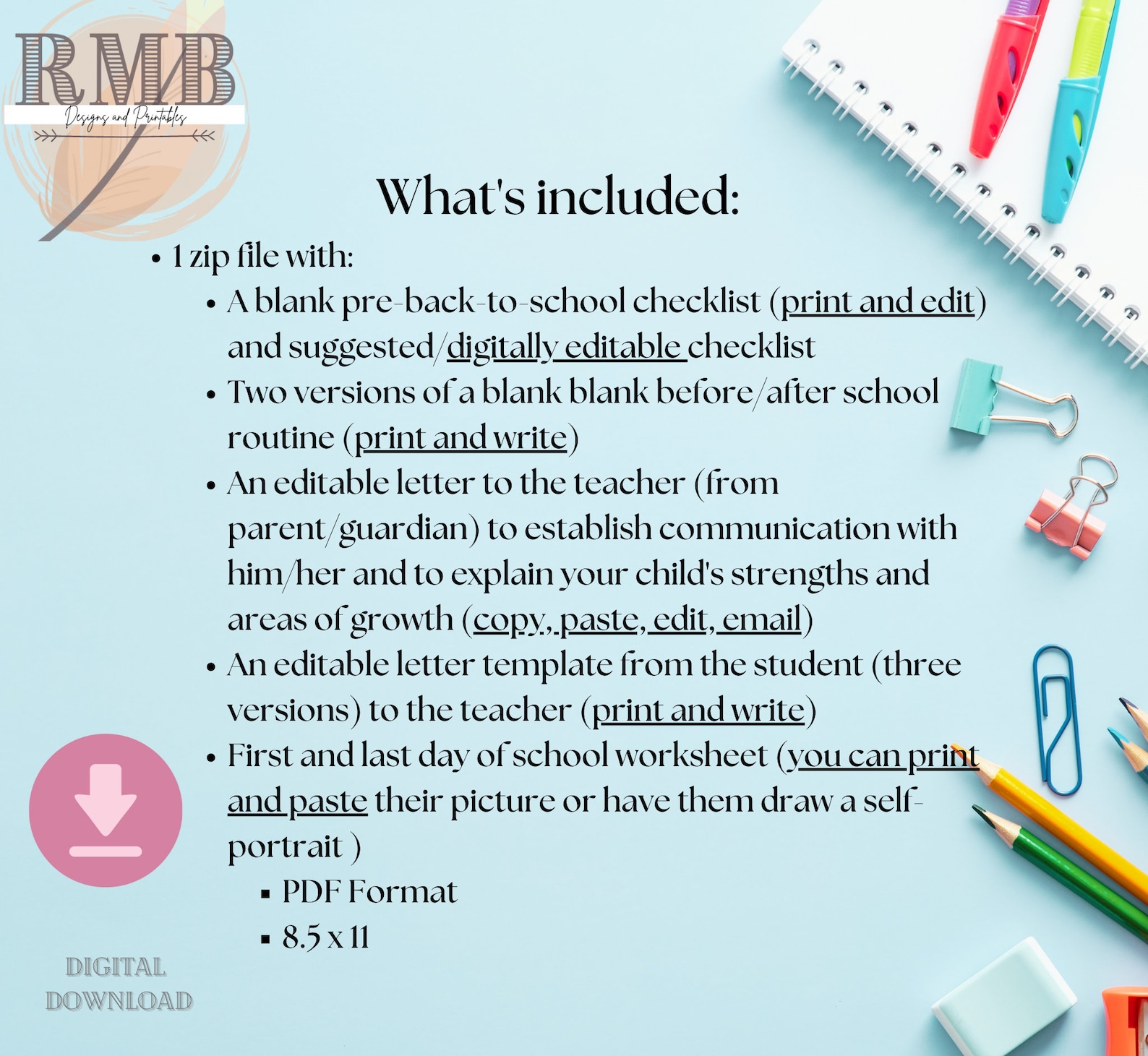 Printable Back-to-school Checklist, Editable Routine Chart, Teacher ...