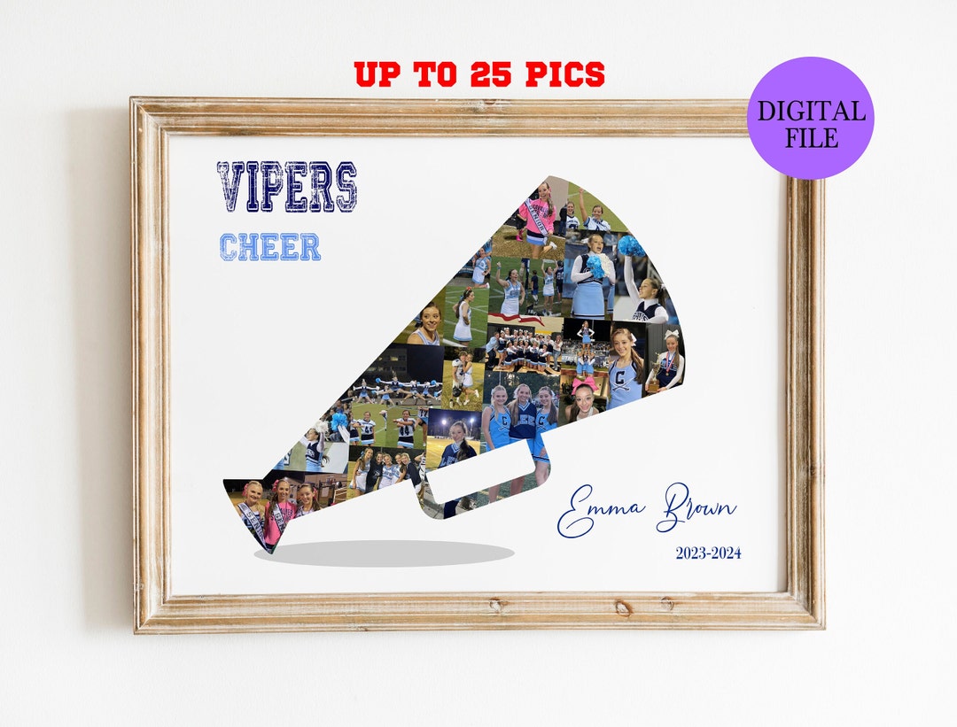 PRINTABLE Megaphone Photo Collage, Cheer Gift, Senior Cheer Bow Collage ...